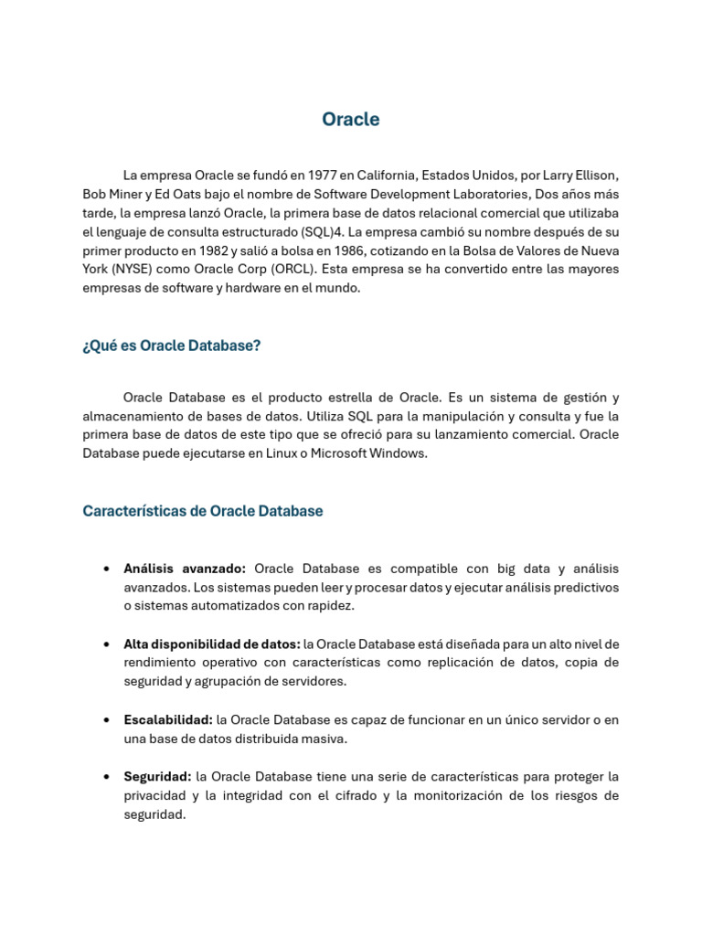 Bases de datos Oracle | PDF | Bases de datos | Oracle Corporation