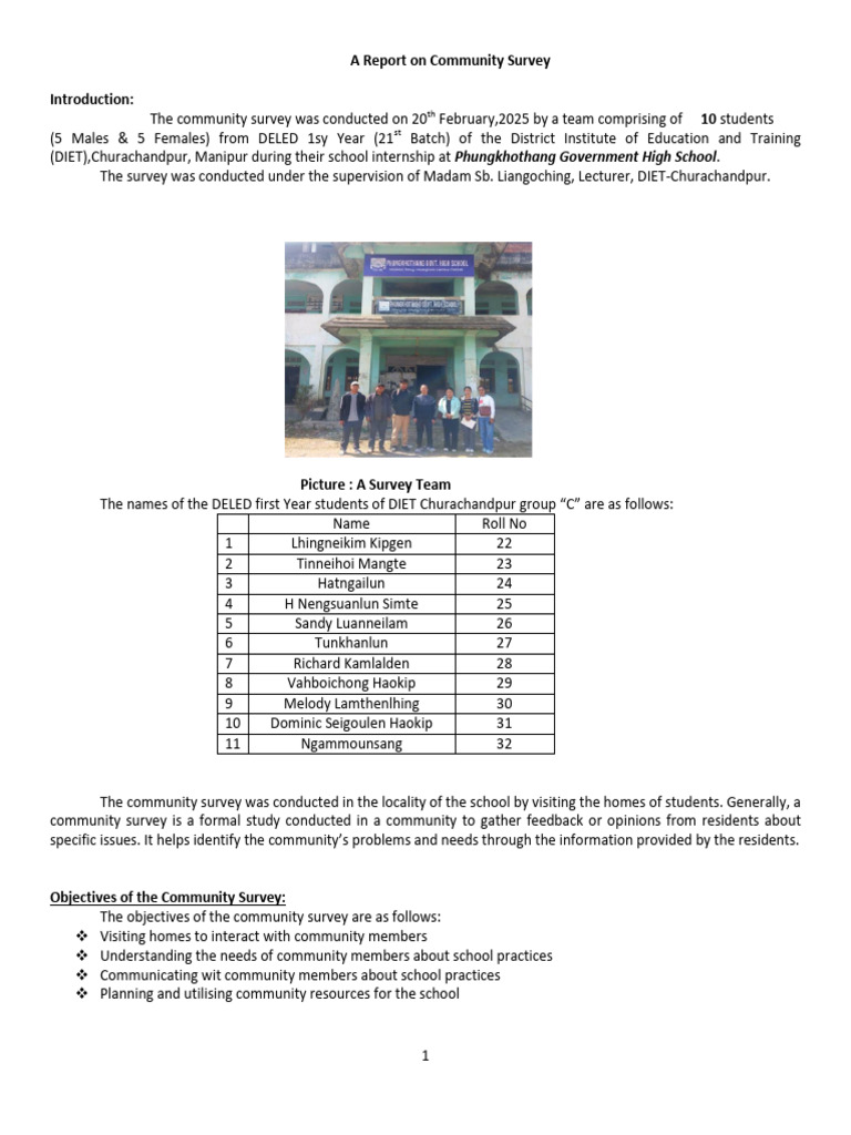 A Report On Community Survey | PDF | Community