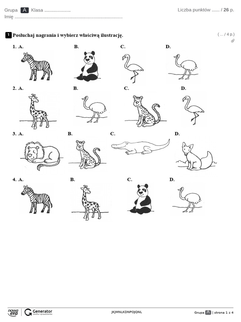 Unit 2. Wild Animals Test 2 Test (Z Widoczną Punktacją) | PDF