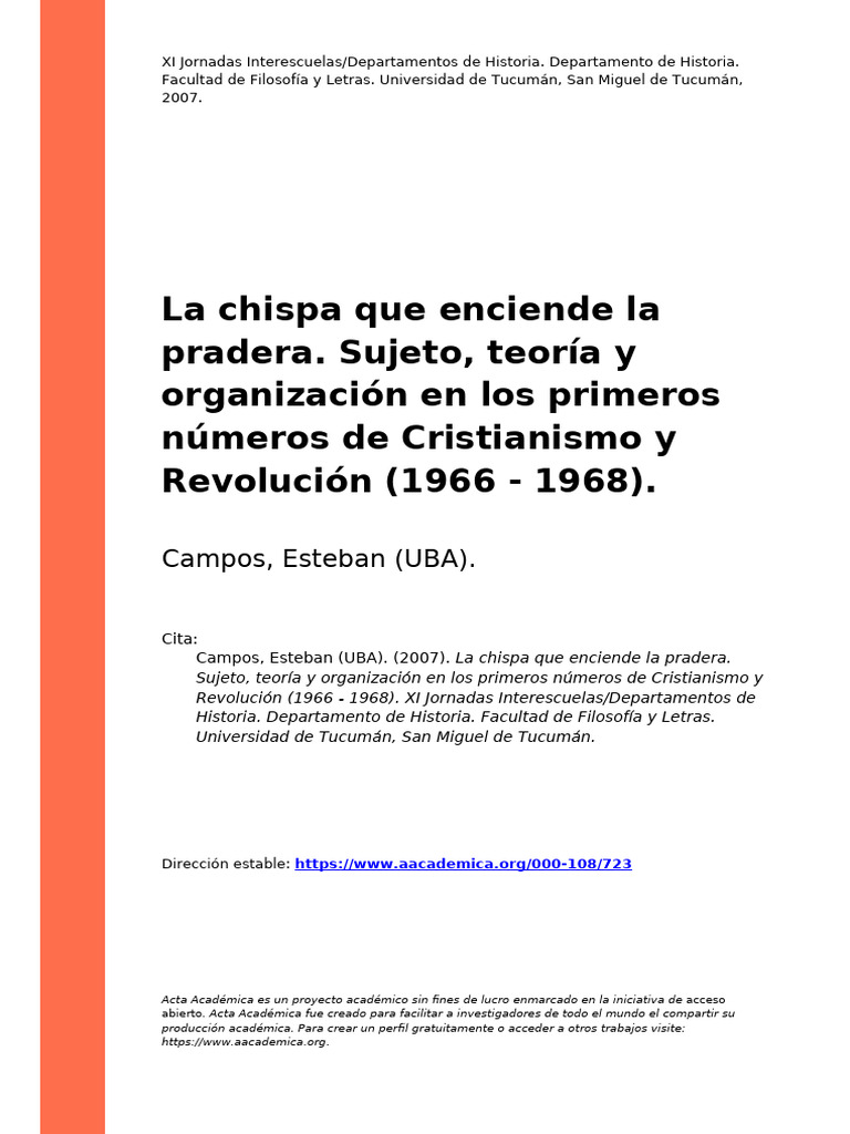 1 Campos, Esteban (UBA) - (2007) - La Chispa Que Enciende La Pradera. Sujeto, Teoría y ...