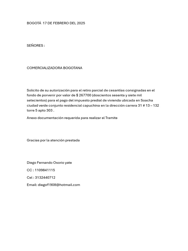 Carta Cesantias | PDF