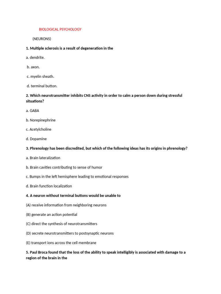 Biological Psychology: Neurons and Functions | PDF | Nervous System | Brain