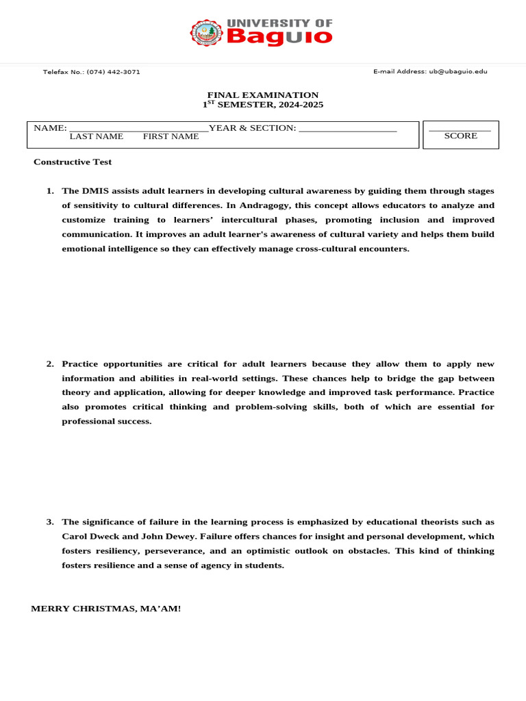 Finals - Answer Sheet - Andragogy | PDF