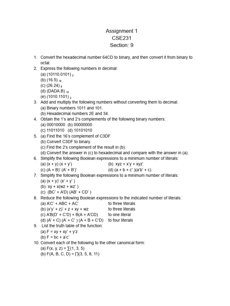 CSE231 Assignment 1 | PDF