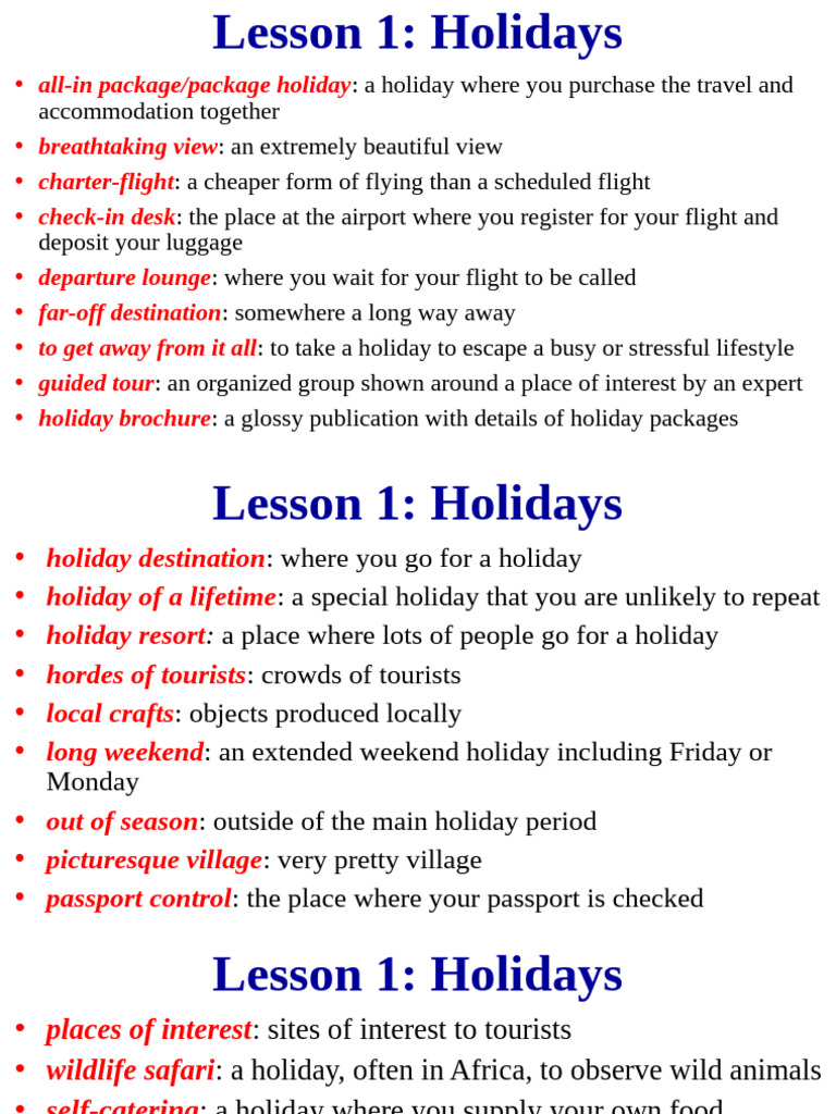 IELTS Holiday Vocabulary Guide | PDF | Tourism