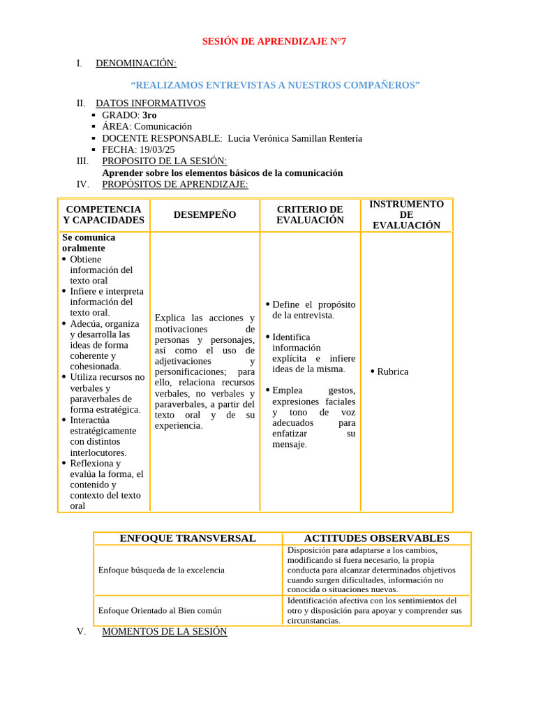 Sesión de Aprendizaje 7 | PDF | Aprendizaje | Evaluación