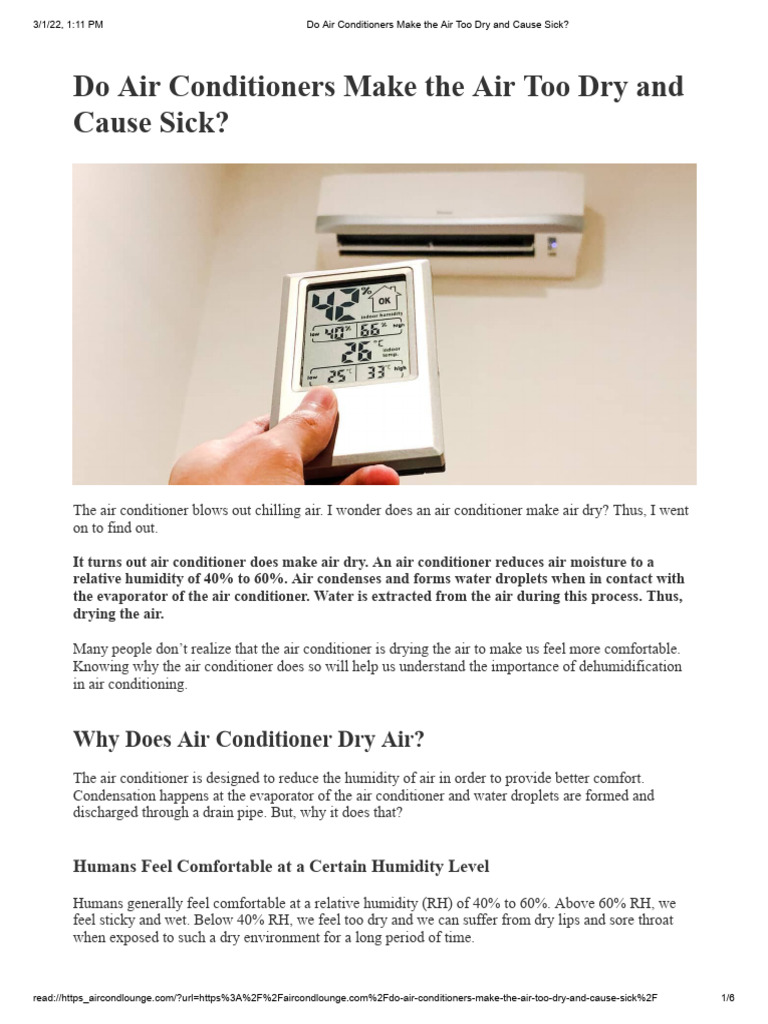 Do Air Conditioners Make The Air Too Dry and Cause Sick | PDF ...