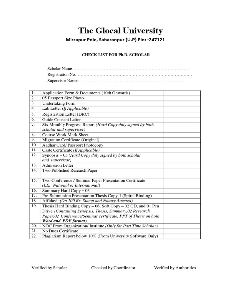 Thesis Submssion Checklist | PDF