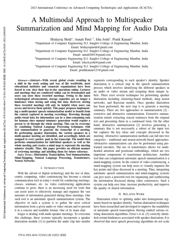 A Multimodal Approach To Multispeaker Summarization and Mind Mapping ...