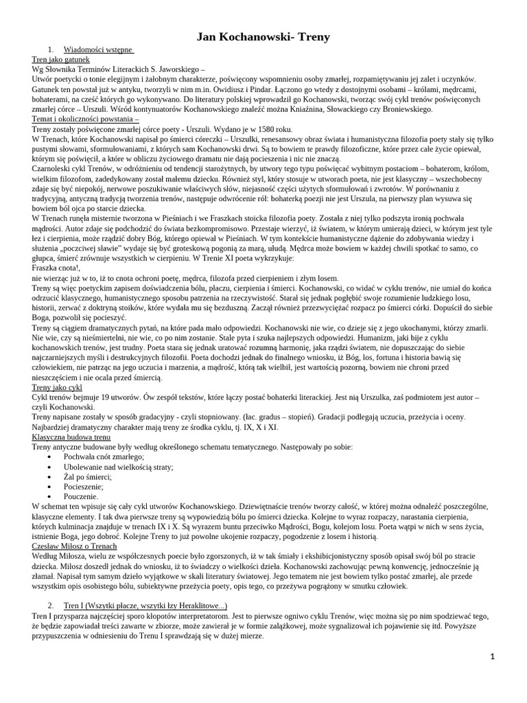 Jan Kochanowski - Treny | PDF