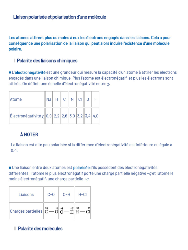 Liaison Polarisee Et Polarisation D Une Molecule | PDF | Polarité ...