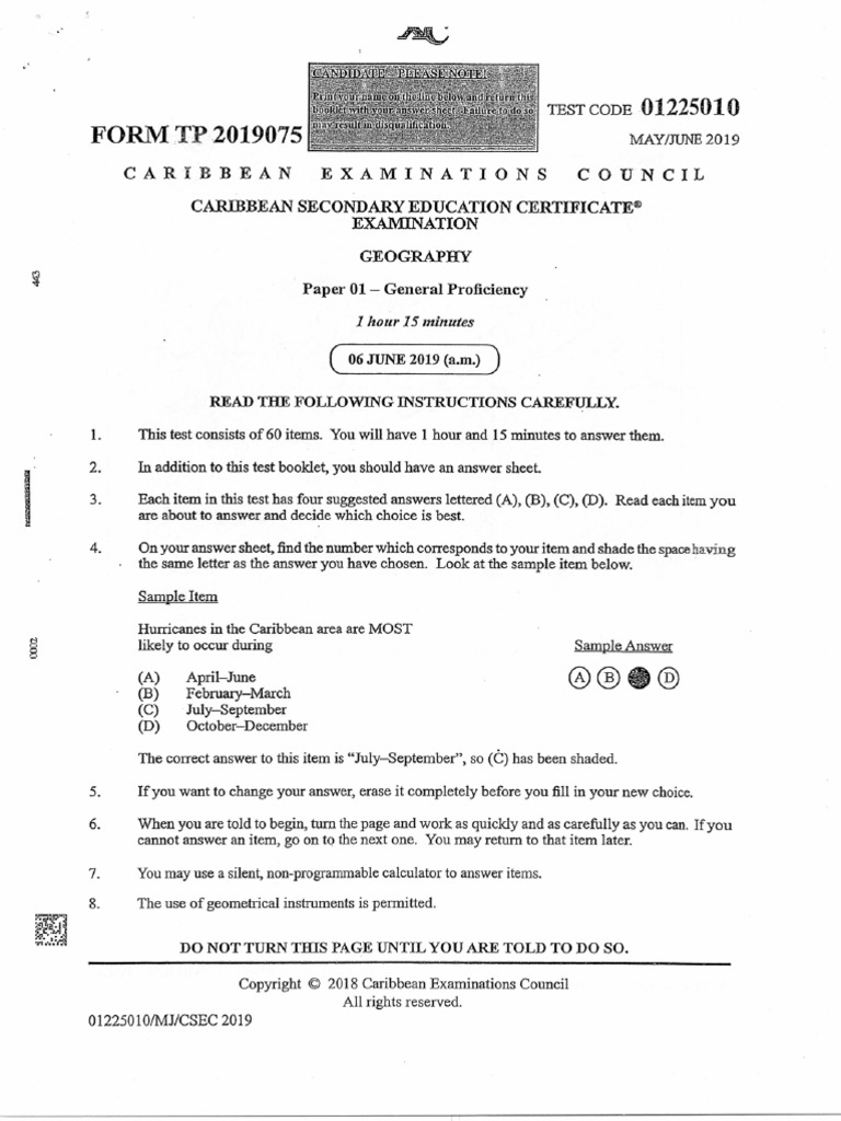 CSEC Geography MayJune P1 2019 | PDF | Caribbean | Physical Geography