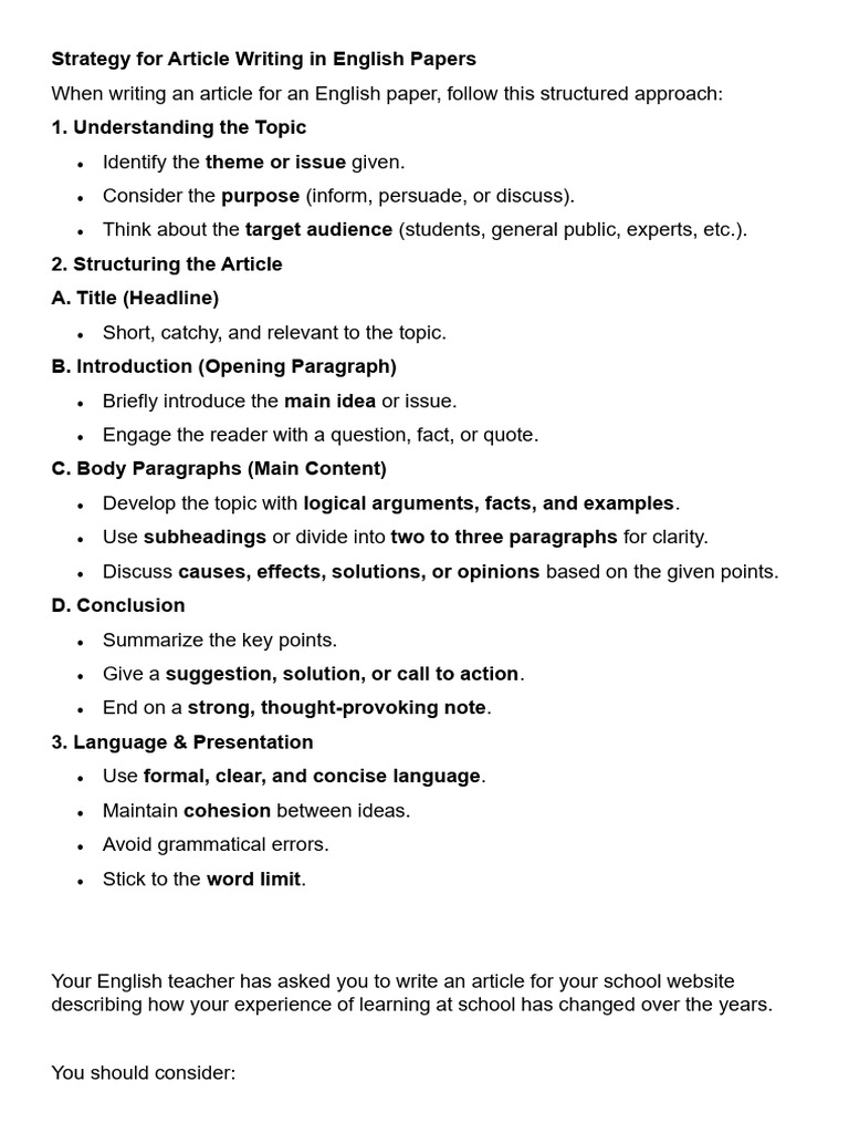 Strategy for Writing in English Papers | PDF | Learning | Teachers
