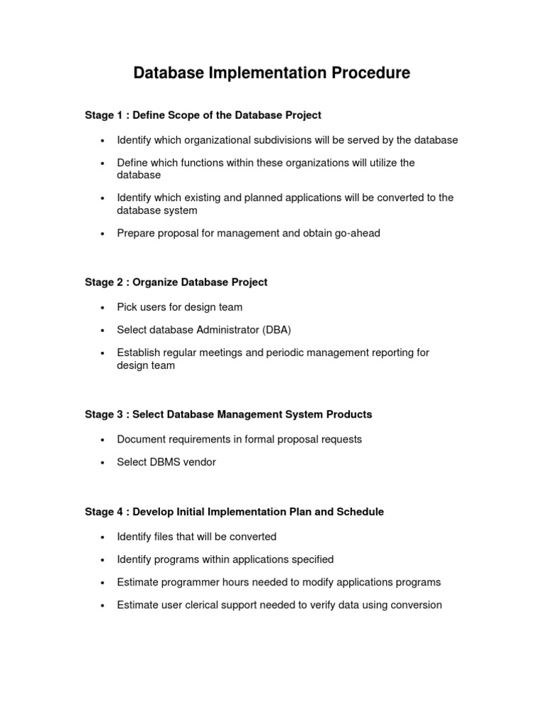 Database Implementation Procedure: Stage 1: Define Scope of The ...