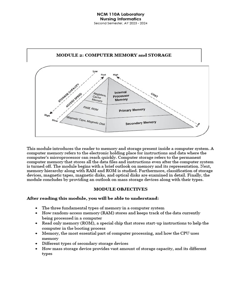 NCM 101A Laboratory Module 2 COMPUTER MEMORY and STORAGE | PDF | Computer Data Storage | Random ...