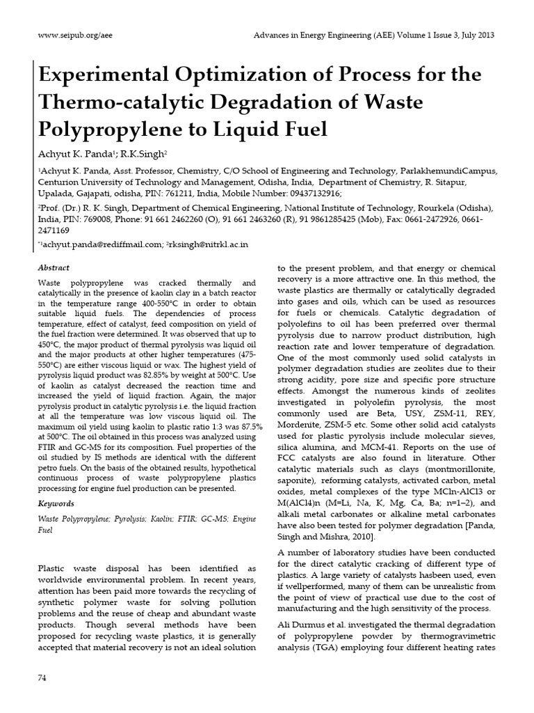 Experimental_Optimization_of_Process_for | PDF | Pyrolysis | Cracking (Chemistry)