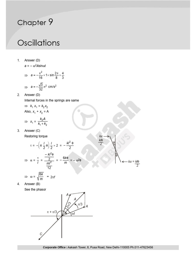 P Sol Ch-09 Oscillations | PDF | Acceleration | Physics