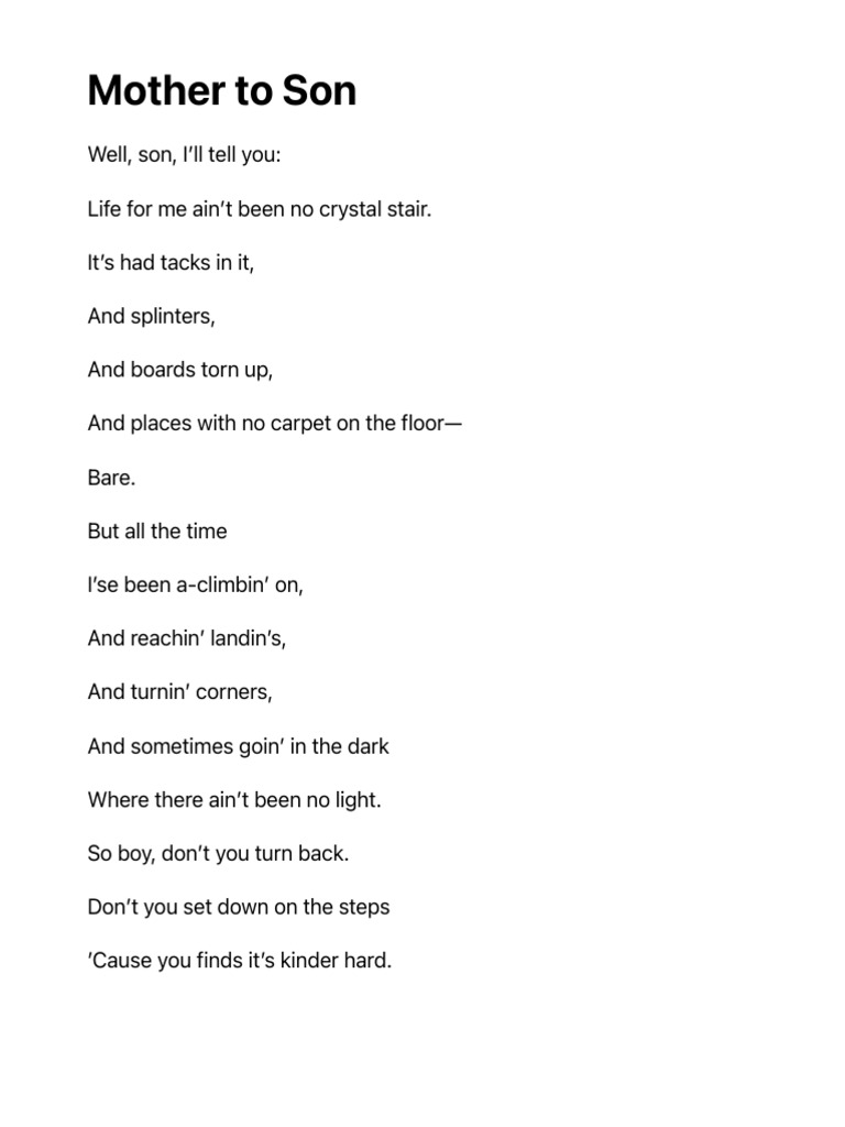 Mother To Son The Poetry Foundation | PDF