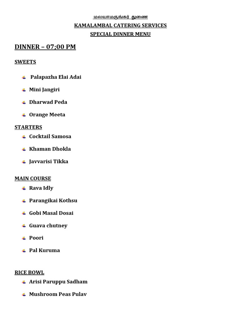 Special Dinner Menu - Rs.675 | PDF