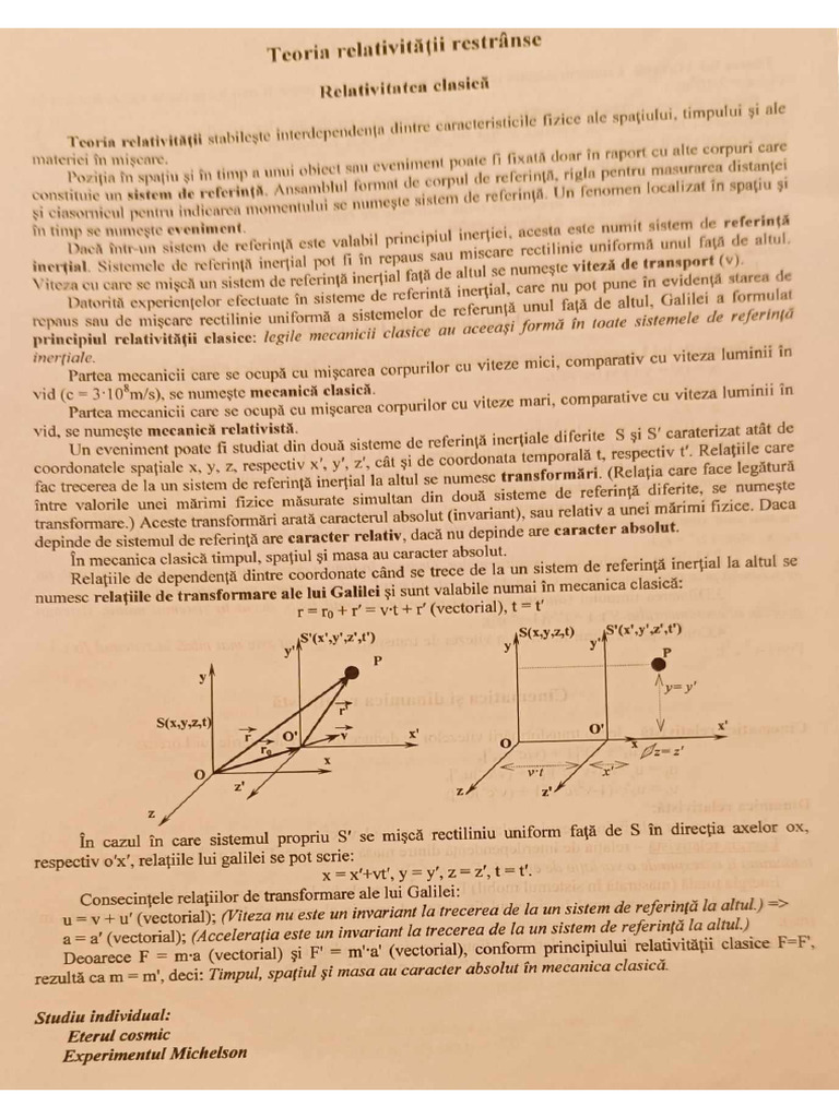 Teoria Relativitatii Restranse Fizica | PDF