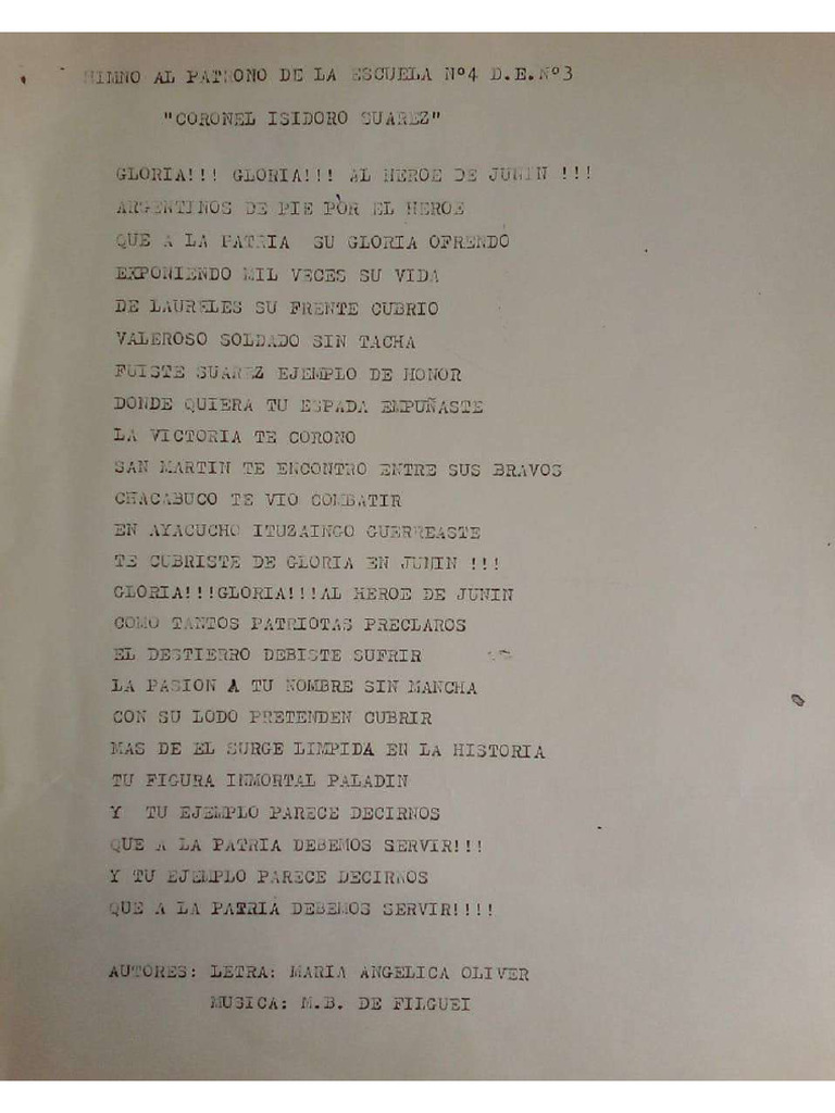 Himno Al Coronel Isidoro Suárez (Letra Completa) | PDF