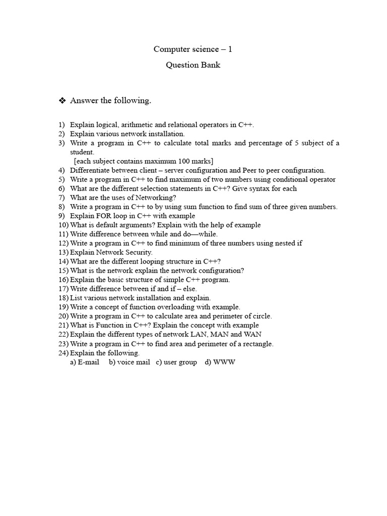 CS - 1 Important questions | PDF