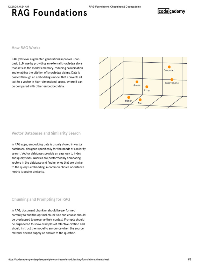 RAG Foundations Cheatsheet _ Codecademy | PDF