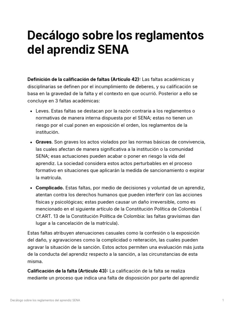 Declogo Sobre Los Reglamentos Del Aprendiz SENA | PDF | Regulación | Comportamiento