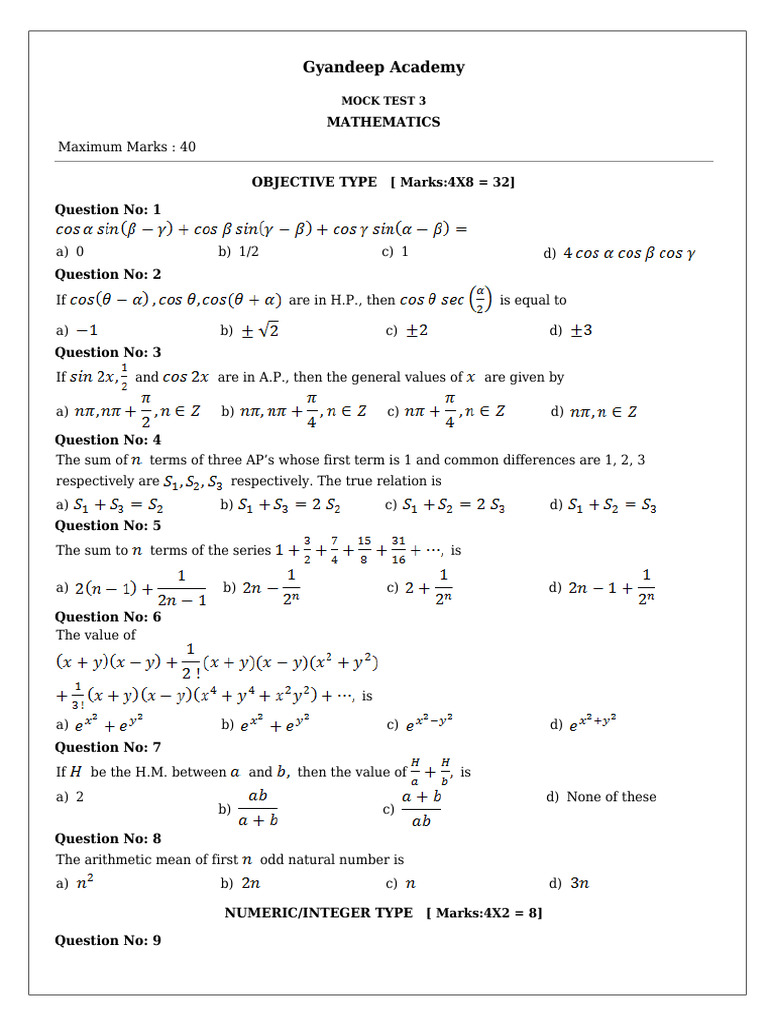 Mathematics (01 12 2024) | PDF