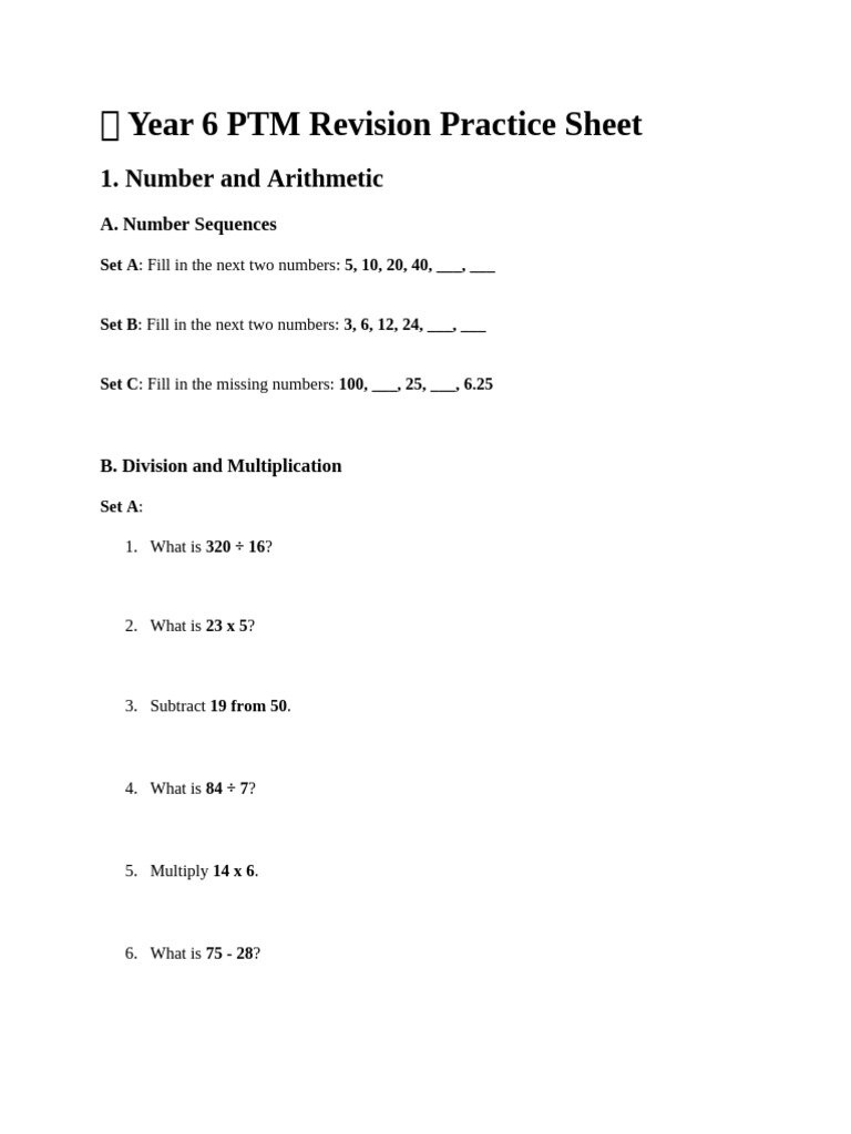 ? Year 6 PTM Revision Practice Sheet | PDF | Triangle | Euclidean Geometry