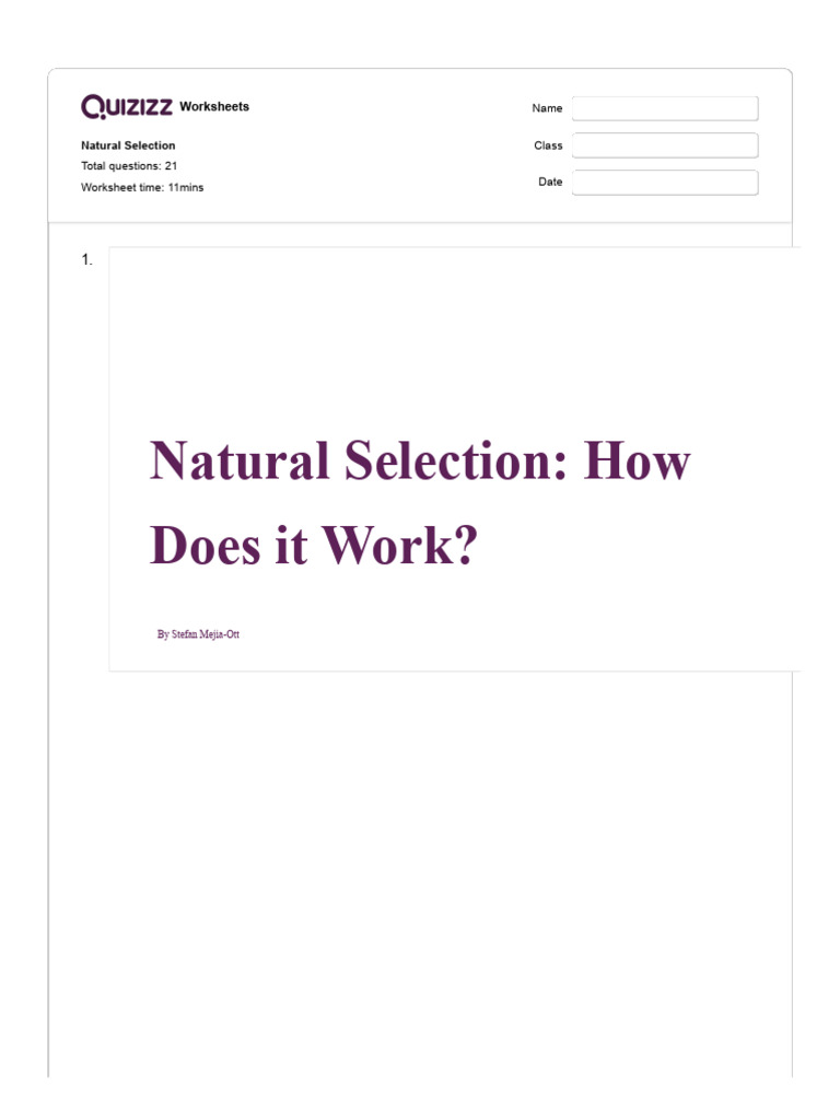 Natural Selection Worksheets and Quiz | PDF | Natural Selection | Mutation