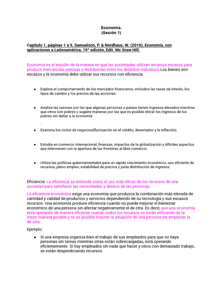 Economía - Capitulo 1 y 2. Samuelson. | PDF | Mercado (economía) | Exterioridad