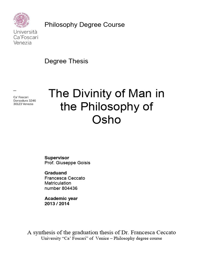 The Divinity of Man in The Philosophy of Osho - Francesca Ceccato | PDF ...