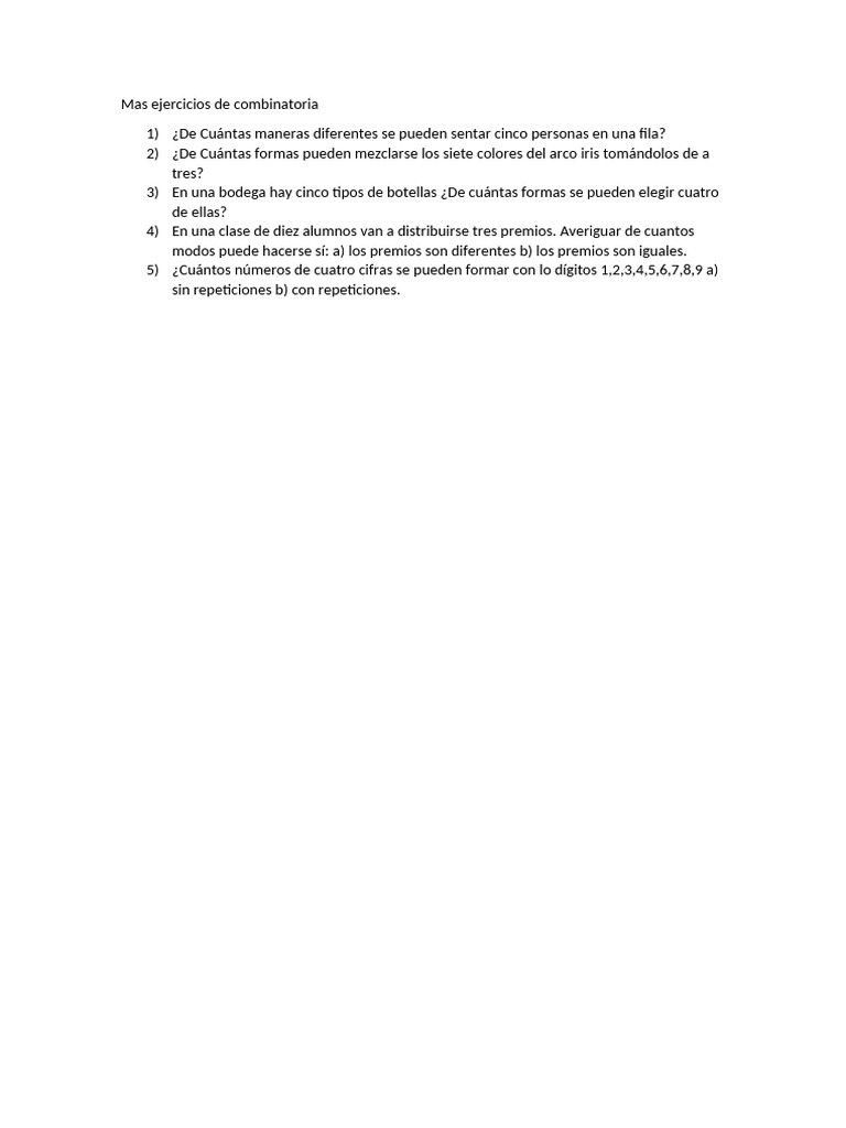 Mas Ejercicios de Combinatoria | PDF