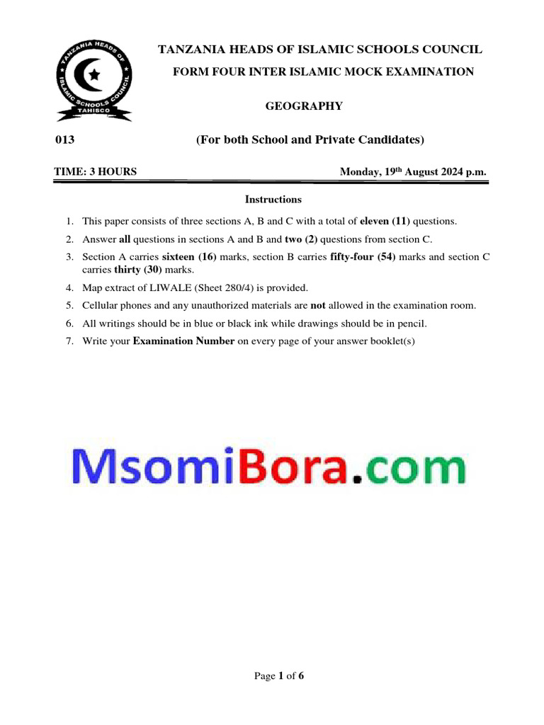 Liwale Map Sheet Geography Exam 2024 | PDF | Planets | Rock (Geology)