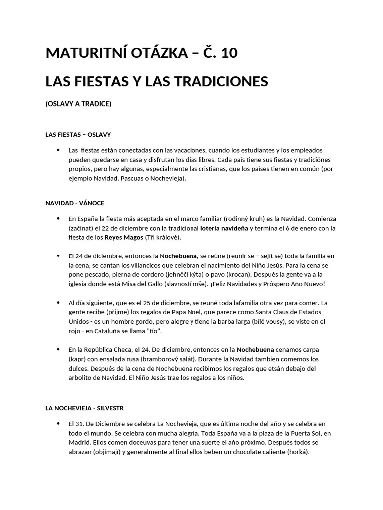 Maturitni Otazka C. 10 - Las Fiestas y Las Tradiciones | PDF ...
