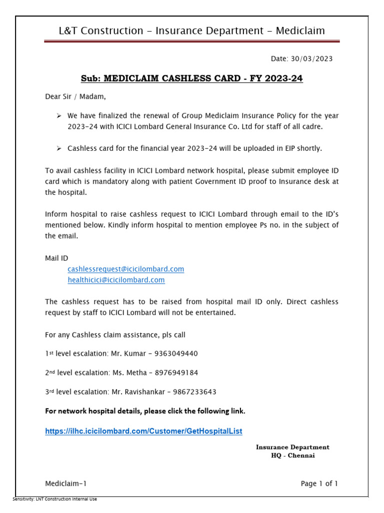 MEDICLAIM CIRCULAR 2023-202 | PDF
