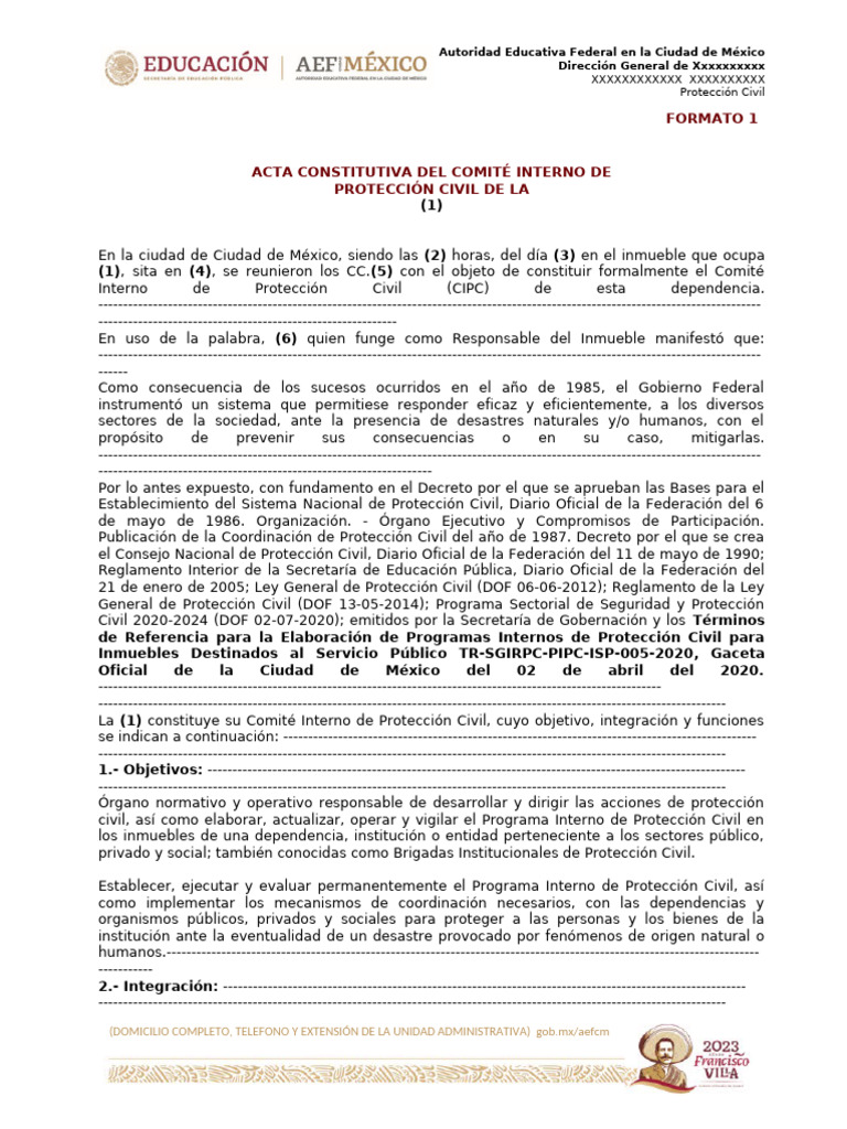 Formato 1 Acta Constitutiva 2023 | PDF | Defensa Civil | México