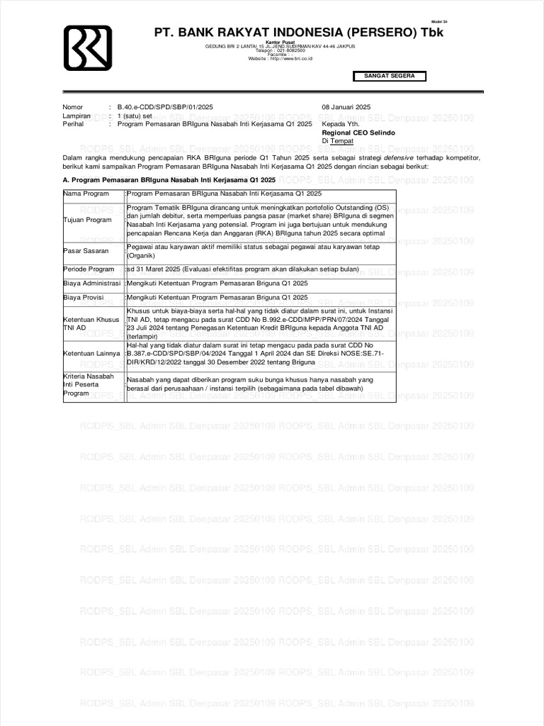 Program Pemasaran BRIguna Nasabah Inti Kerjasama Q1 2025 | PDF