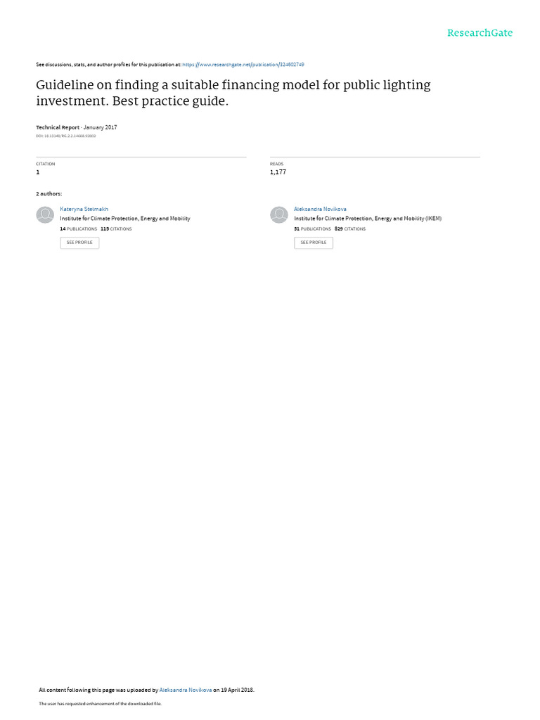[2] Guideline on finding a suitable financing model for public lighting ...