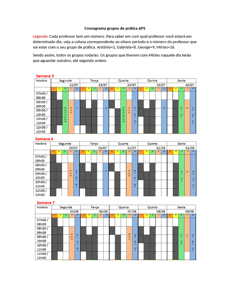 Cronograma Grupos de Práticas APS 2024 | PDF