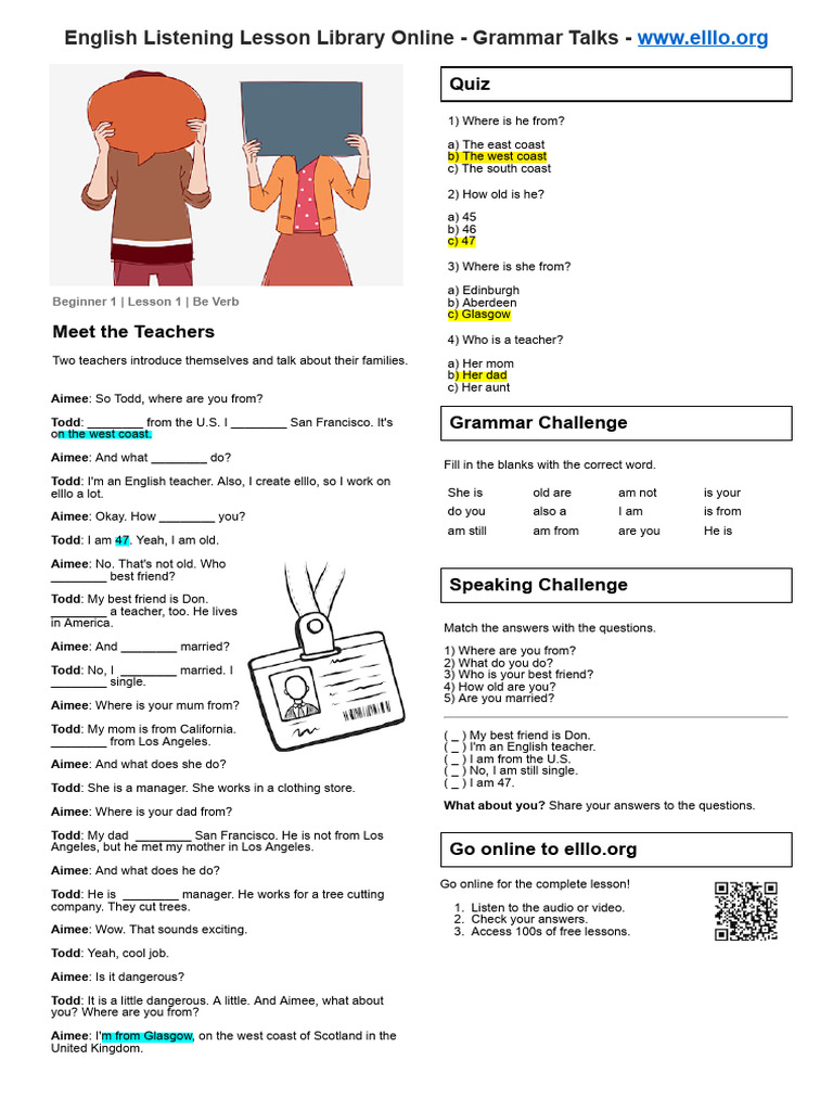 ELLLO Book Level 1G | PDF | Lunch | English Language