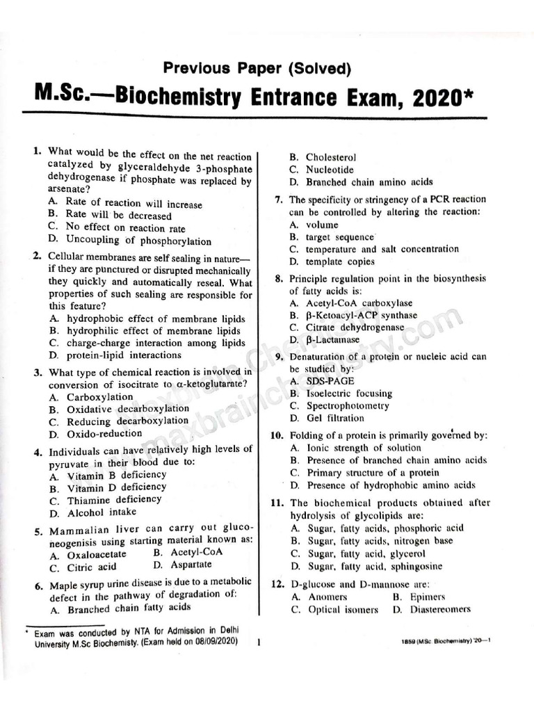 CUET PG Biochemistry Solved Question Paper | PDF