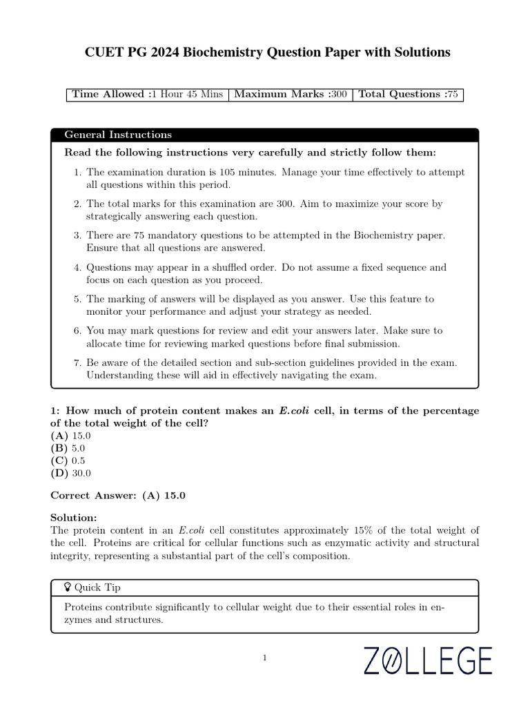 CUET PG 2024 Biochemistry Exam Paper | PDF | Lipid | Nucleic Acid Sequence