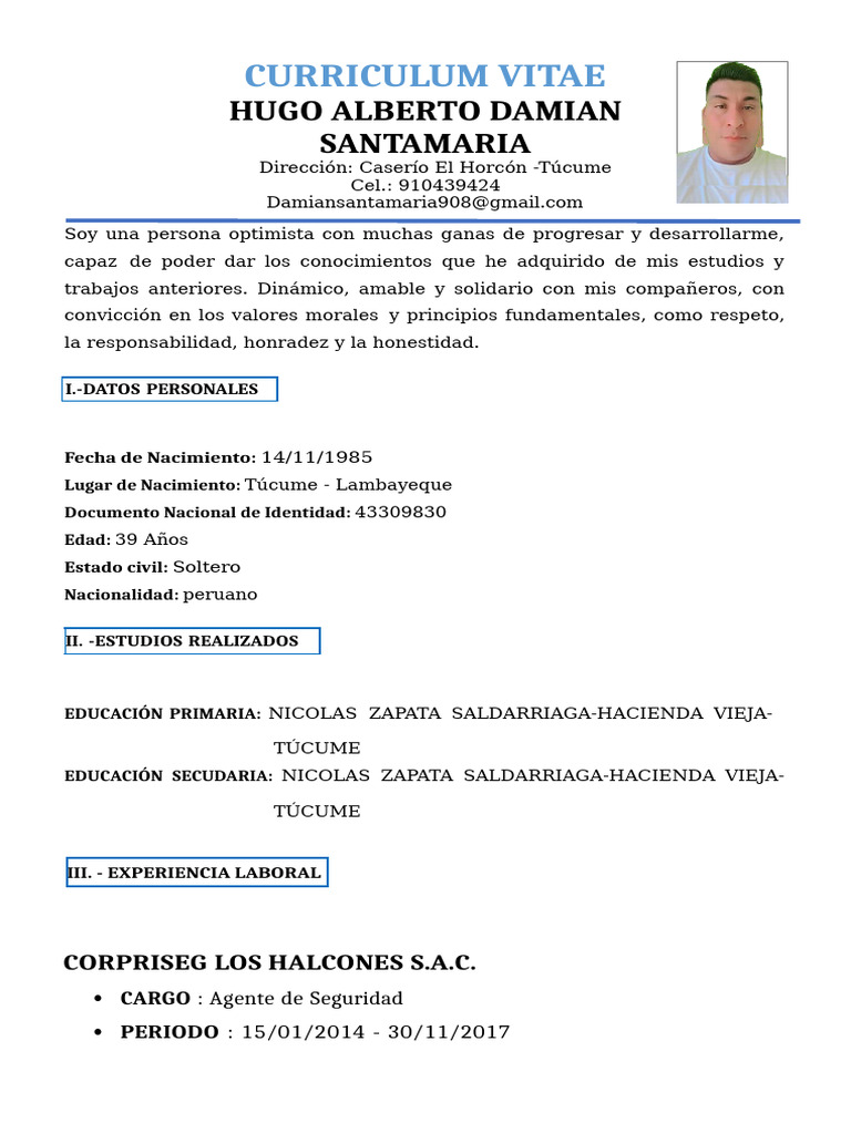 Curriculum Vitae de Hugo Alberto Santamaría | PDF