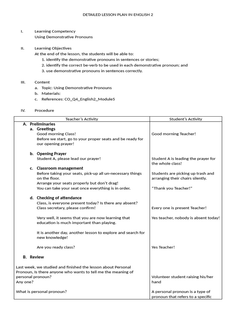 Lesson Plan: Demonstrative Pronouns | PDF | Grammatical Number | Grammatical Gender