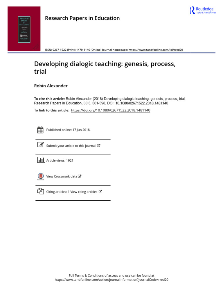 Alexander Developing Dialogic Teaching | PDF | Pedagogy | Teachers