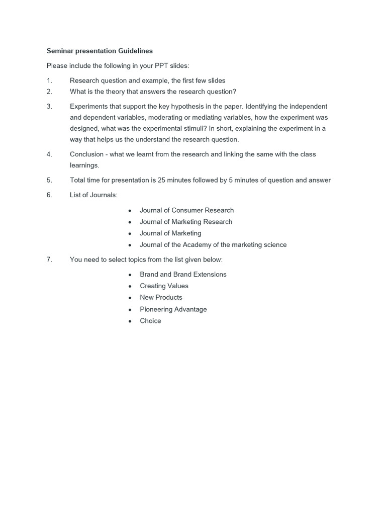 Seminar Presentation Guidelines - EPGP | PDF