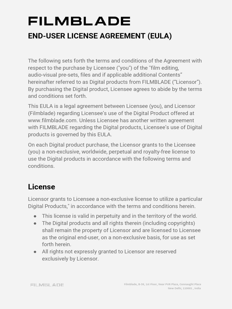 Filmblade Digital Product License Agreement | PDF | License | Business Law