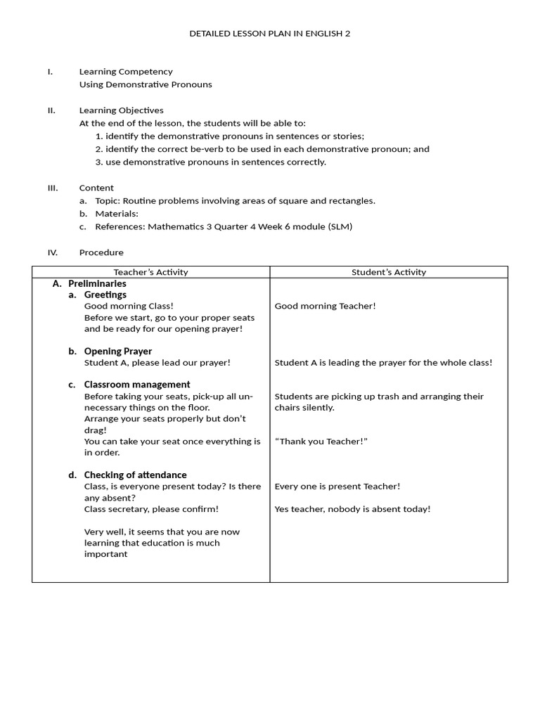 Lesson Plan: Demonstrative Pronouns | PDF